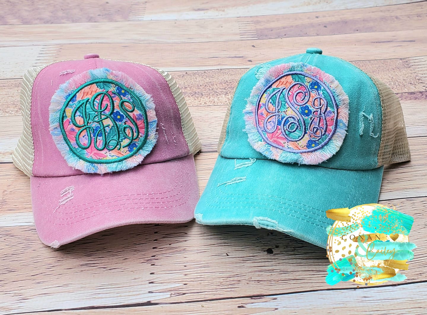 Spring Floral monogrammed raggy patch hat – Conan and Cailey